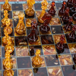 Handmade Chess Set With Amber Figures, Chessboard With Storage, Luxury ...