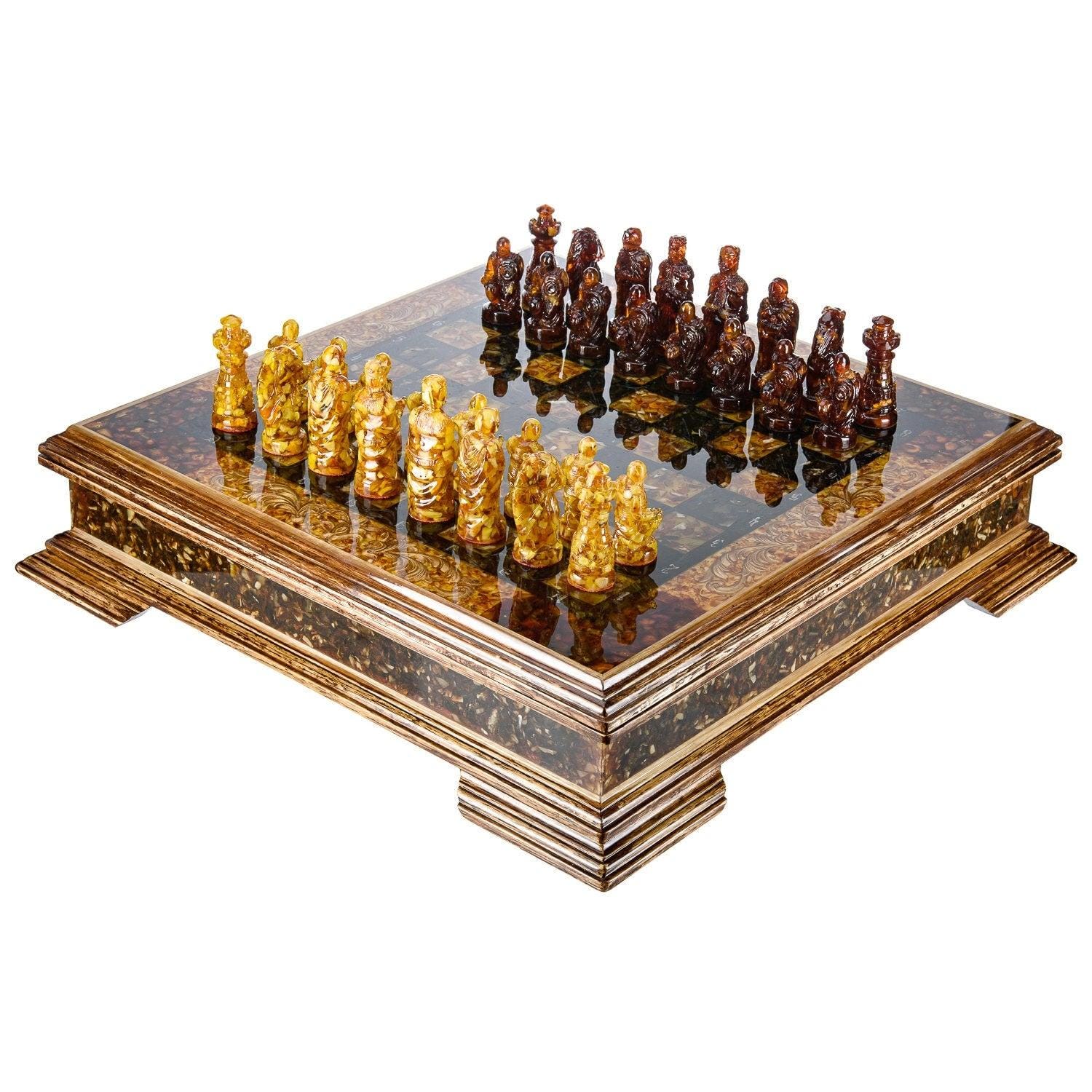 Handmade Large Amber Chess Set With Amber Knight Chess Pieces|wood ...