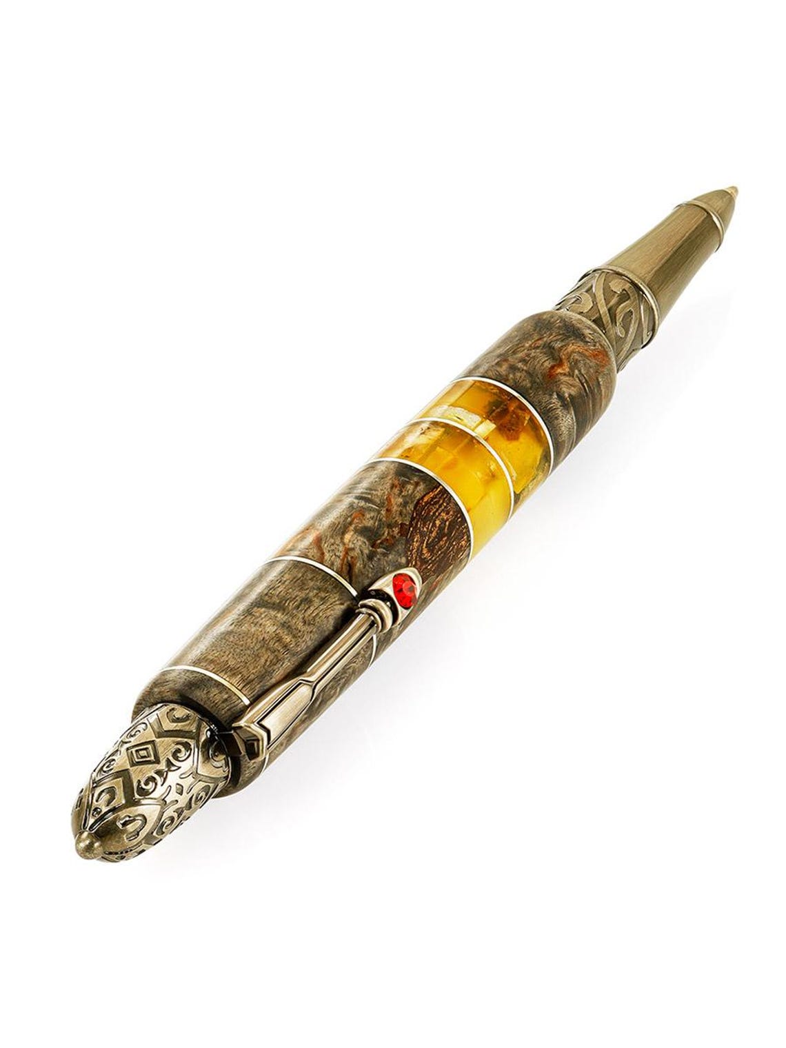 Exclusive Designer Pen Made of Wood and Natural Baltic Amber Knightly ...