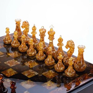 Large Amber Chess Set With Chess Pieces in a Wooden Chest|wooden Amber ...