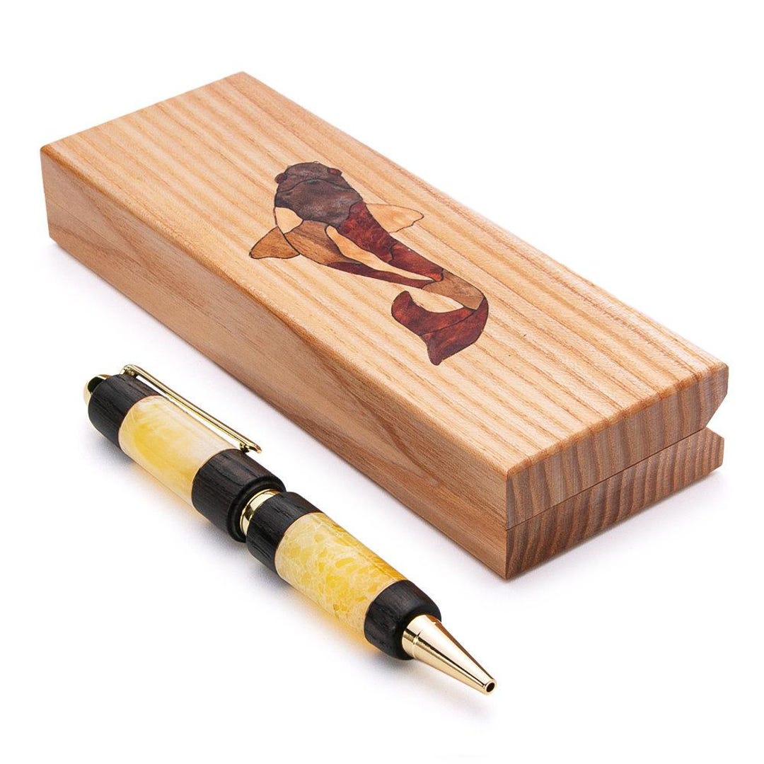 Pen Made of Stained Oak and Baltic Amber in a Gift Box "koi Carp ...