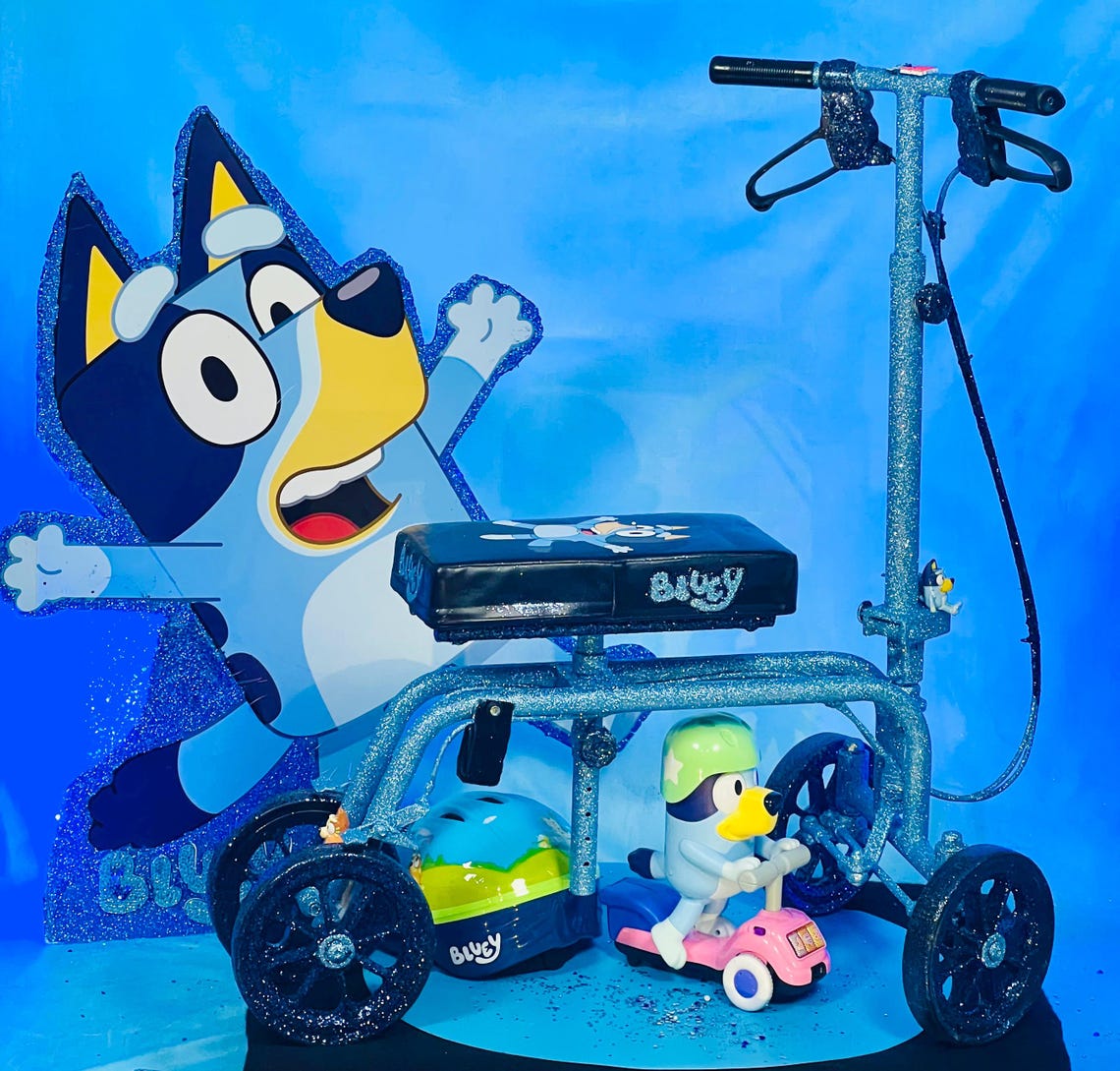 Bluey-inspired One-knee Scooter With Glitter, Inspirational Messages ...