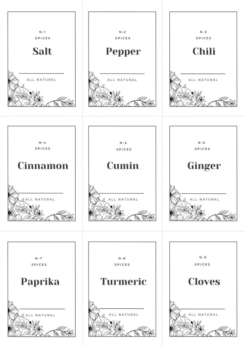 Spice Jar Labels Template, Modern Minimalist Spice Jar Label, Spice Jar ...