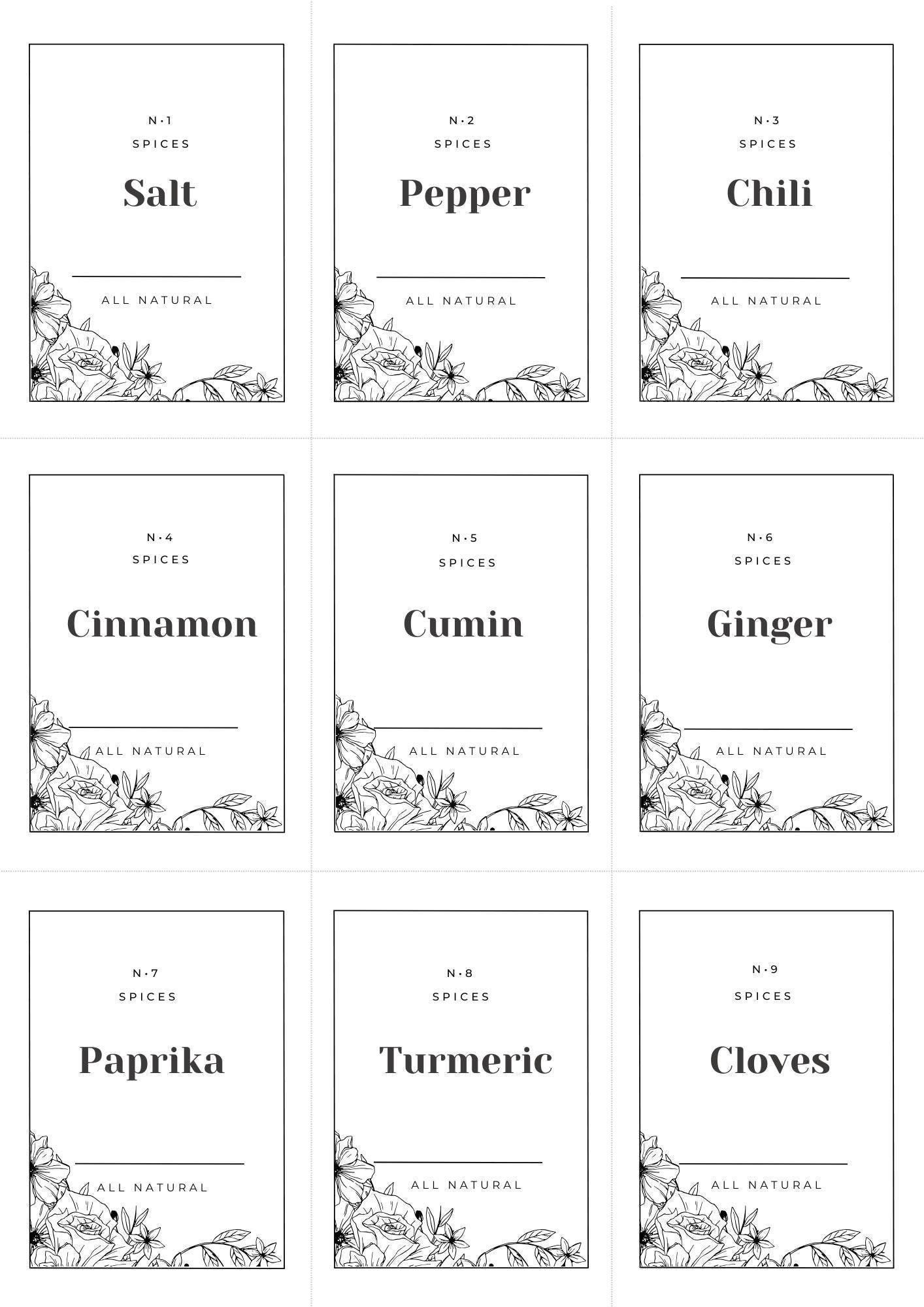 Spice Jar Labels Template, Modern Minimalist Spice Jar Label, Spice Jar ...