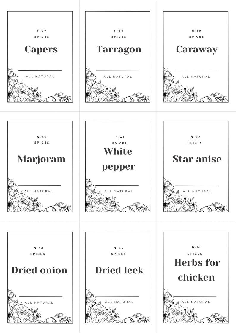Spice Jar Labels Template, Modern Minimalist Spice Jar Label, Spice Jar ...