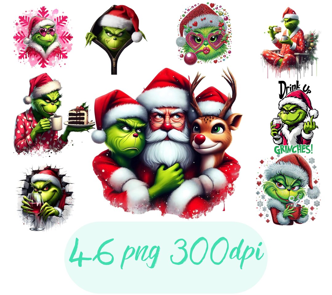 Christmas Png Bundle, Grinch Png Bundle, the Grinch Png, Grinch Face ...