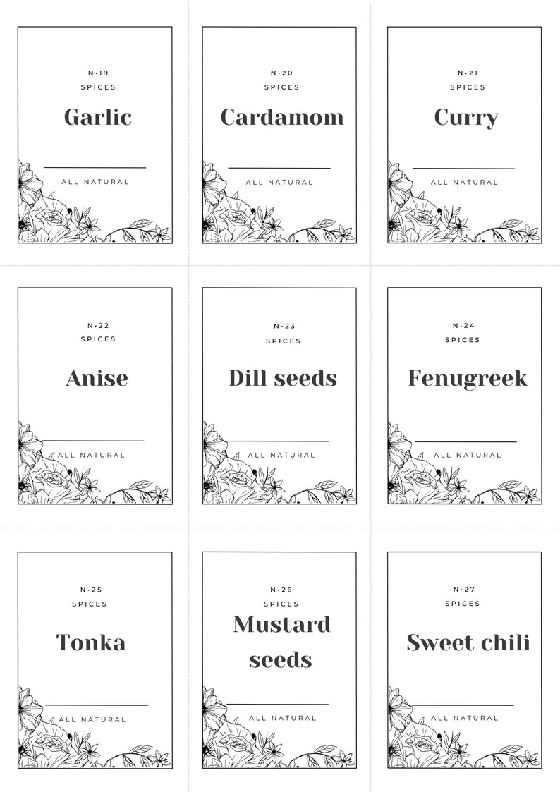 Spice Jar Labels Template, Modern Minimalist Spice Jar Label, Spice Jar ...