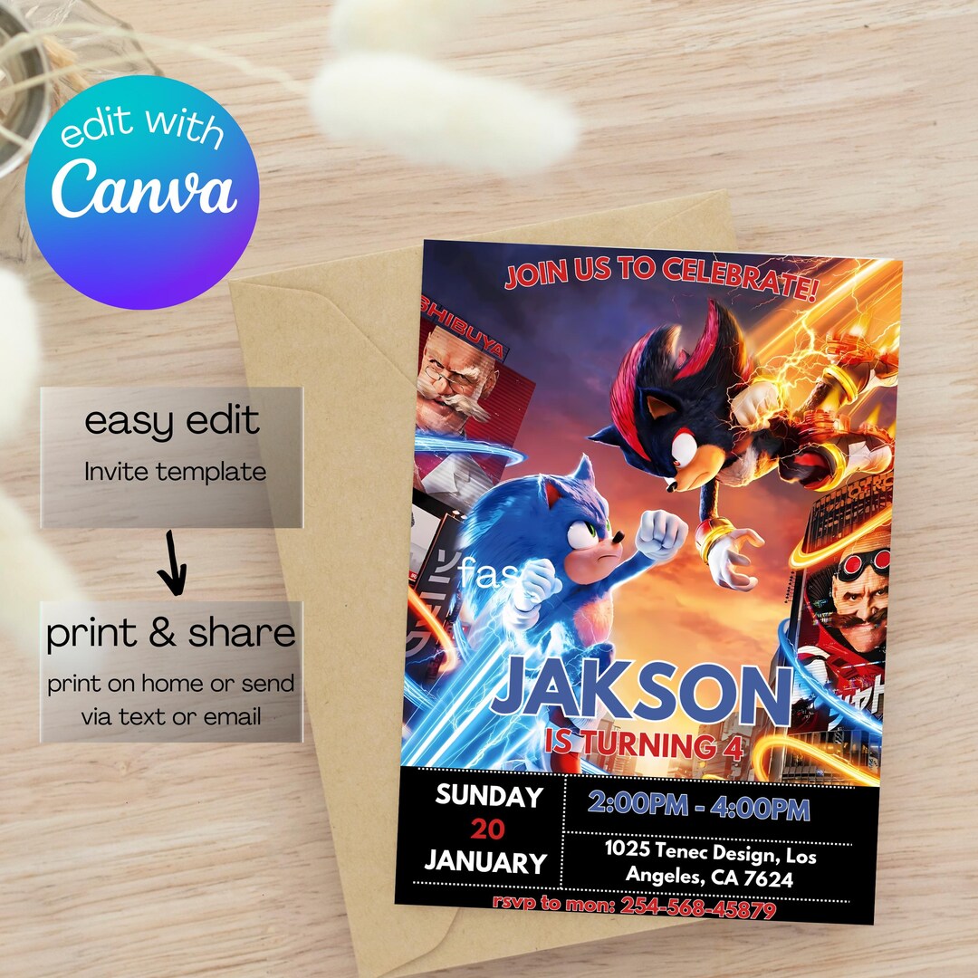 Sonic Birthday Invitation, Awesome Sonic Party Invite, Premium ...