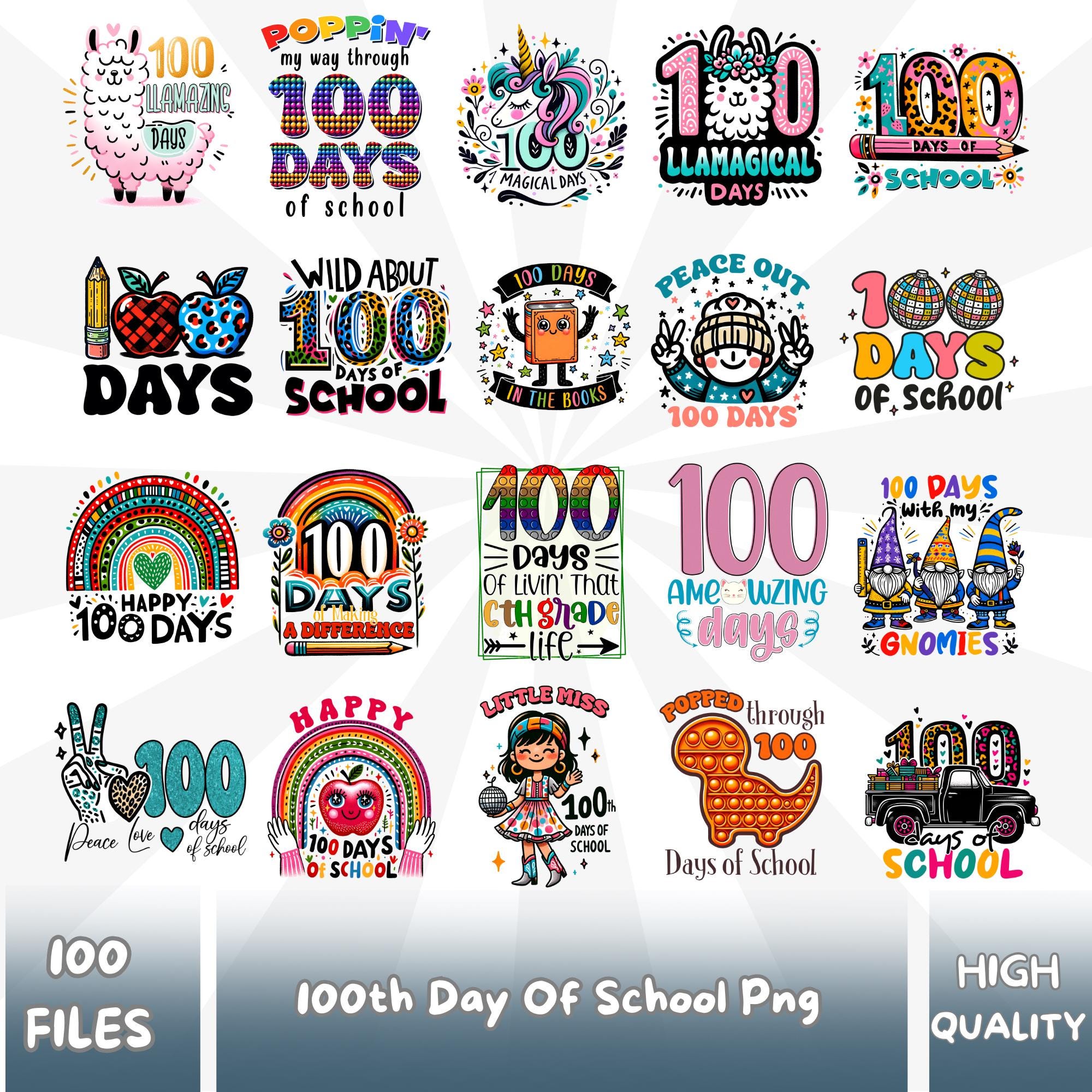 100th Day of School Png Bundle, I Crushed 100 Days of School Png, 100 ...