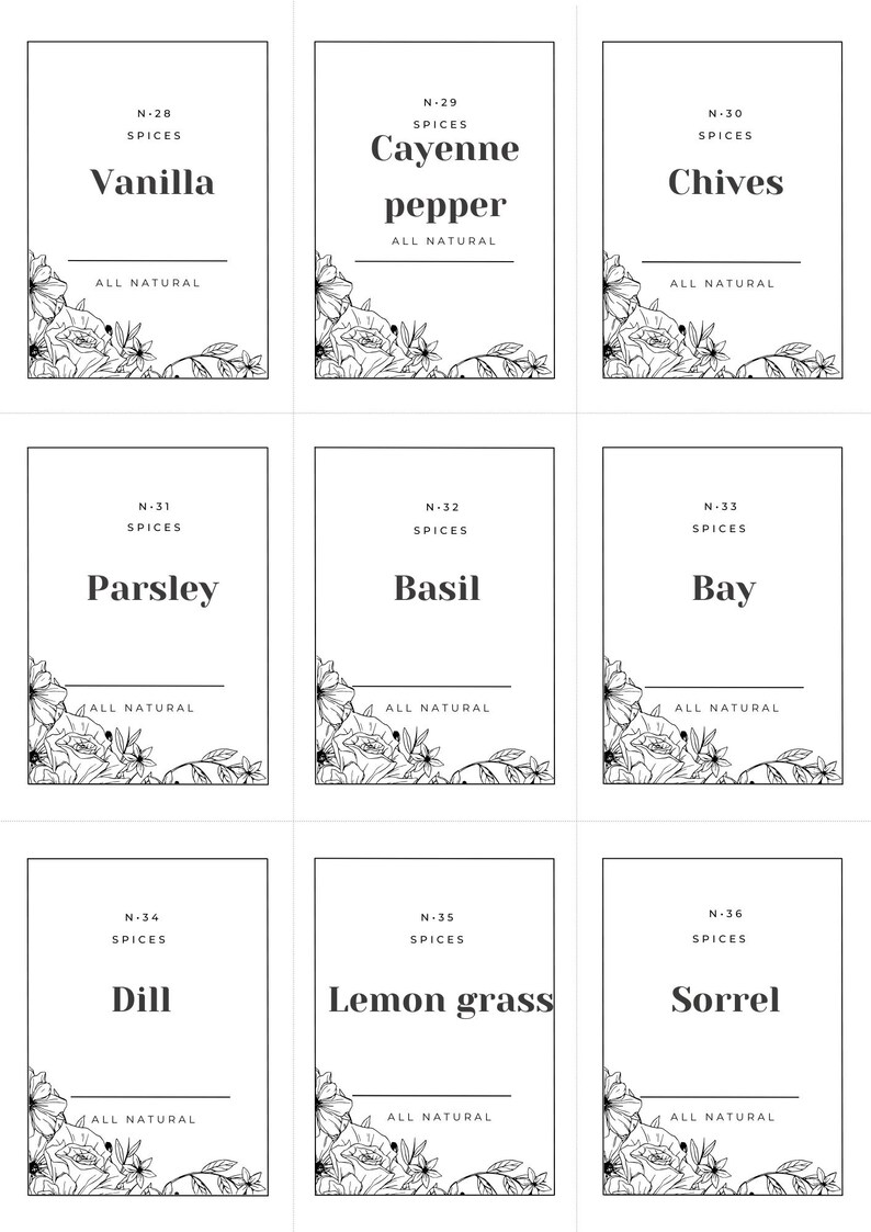 Spice Jar Labels Template, Modern Minimalist Spice Jar Label, Spice Jar ...