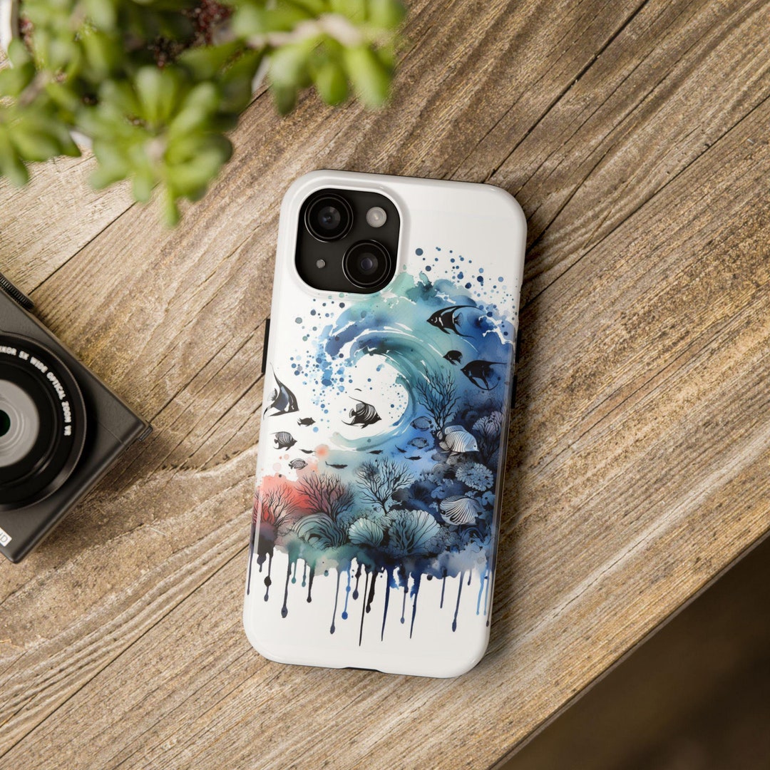 Wave Reef Water Painting Boho Aesthetic Tough Phone Case, Ocean Art for ...