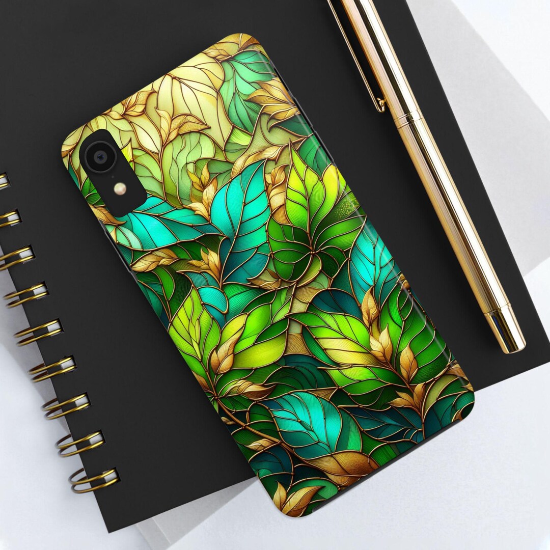 Boho Stained Glass Leaf Phone Cases, Trendy Aesthetic Phone Accessories ...