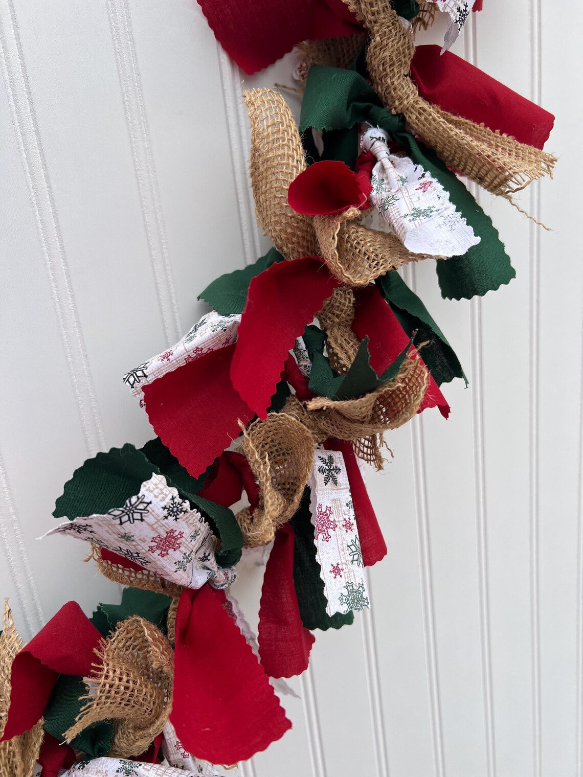 Christmas Snowflake Rag Garland by Themozycorner • Hand Tied Burlap ...