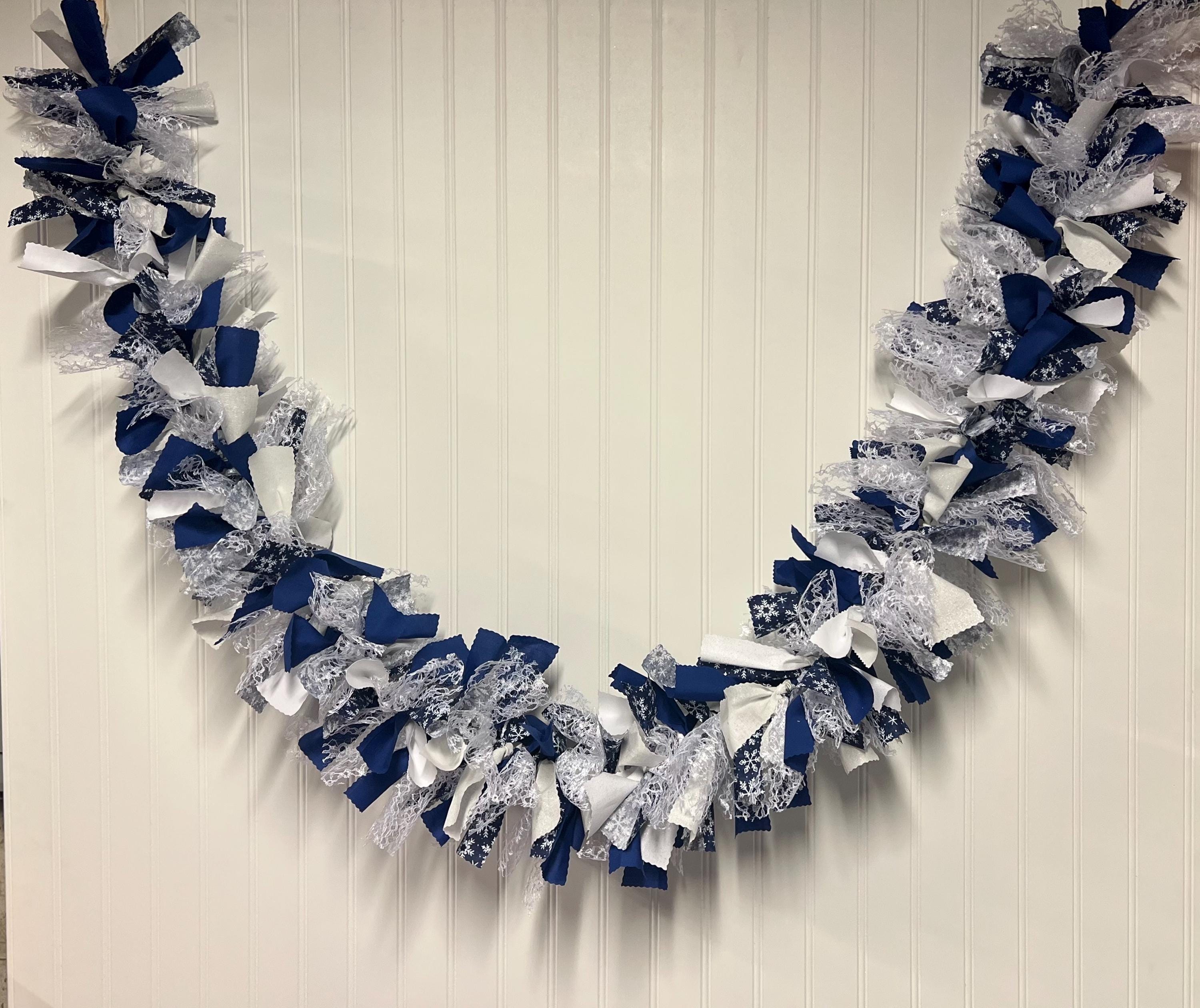 Navy Blue Snowflake Rag Garland by Themozycorner • White Lace Garland ...