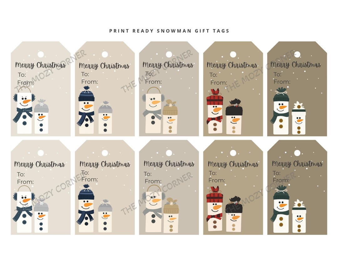 Editable Winter Snowman Gift Tags • Printable Neutral Christmas Tags ...