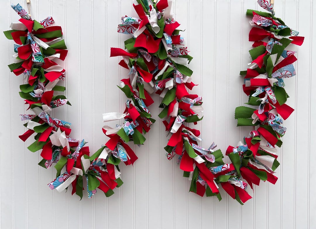 Christmas Candy Rag Garland by Themozycorner • Hand Tied Fabric Garland ...