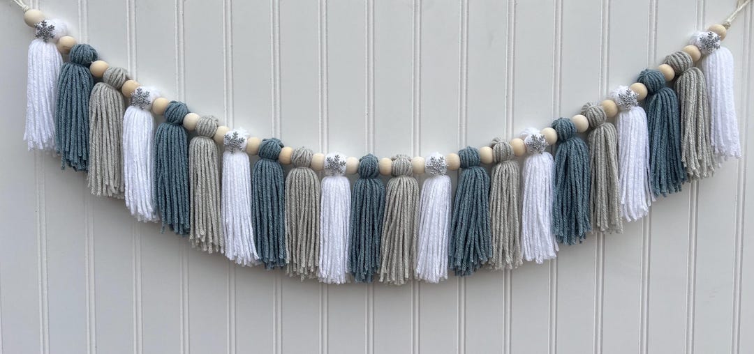 Frozen Winter Beaded Yarn Tassel Garland by the Themozycorner • Blue ...