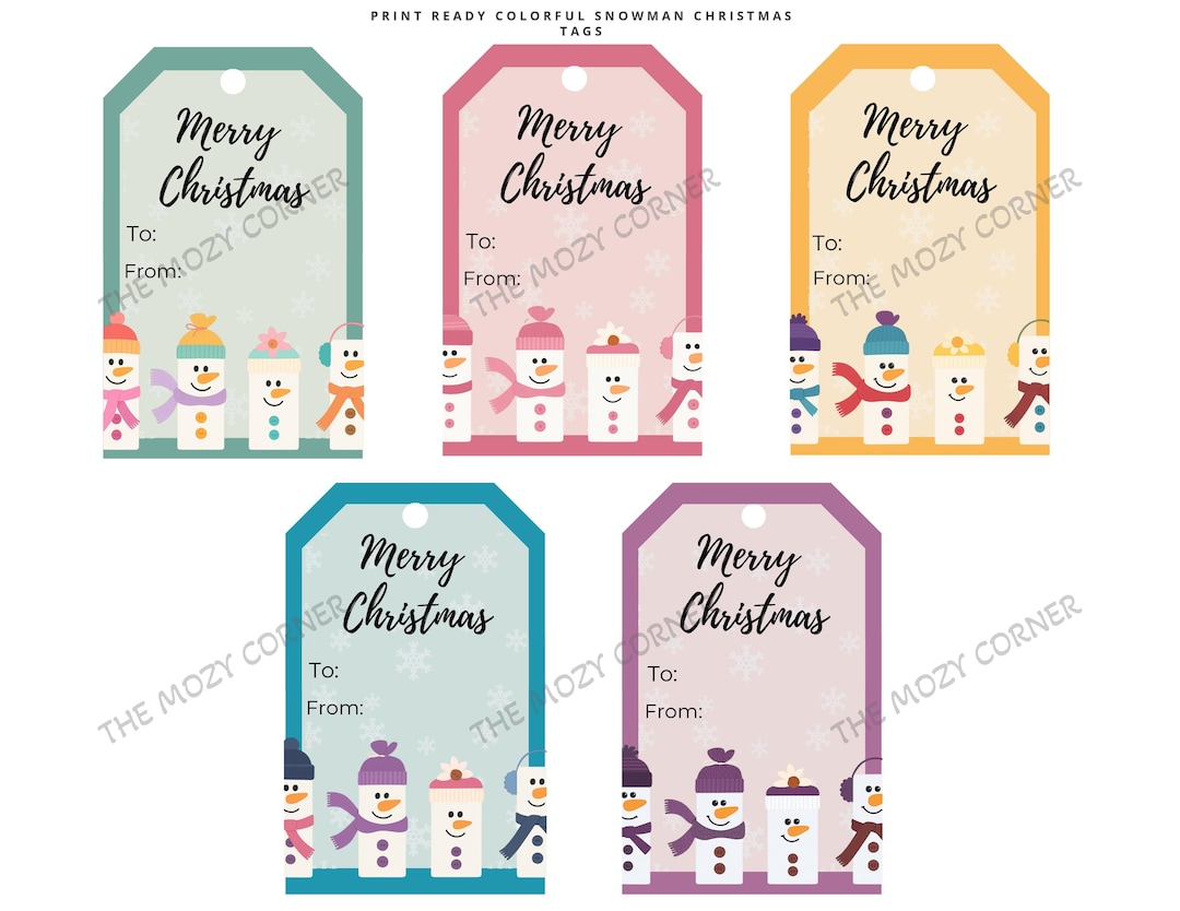 Printable Colorful Winter Snowman Christmas Gift Tags | Unique Holiday ...