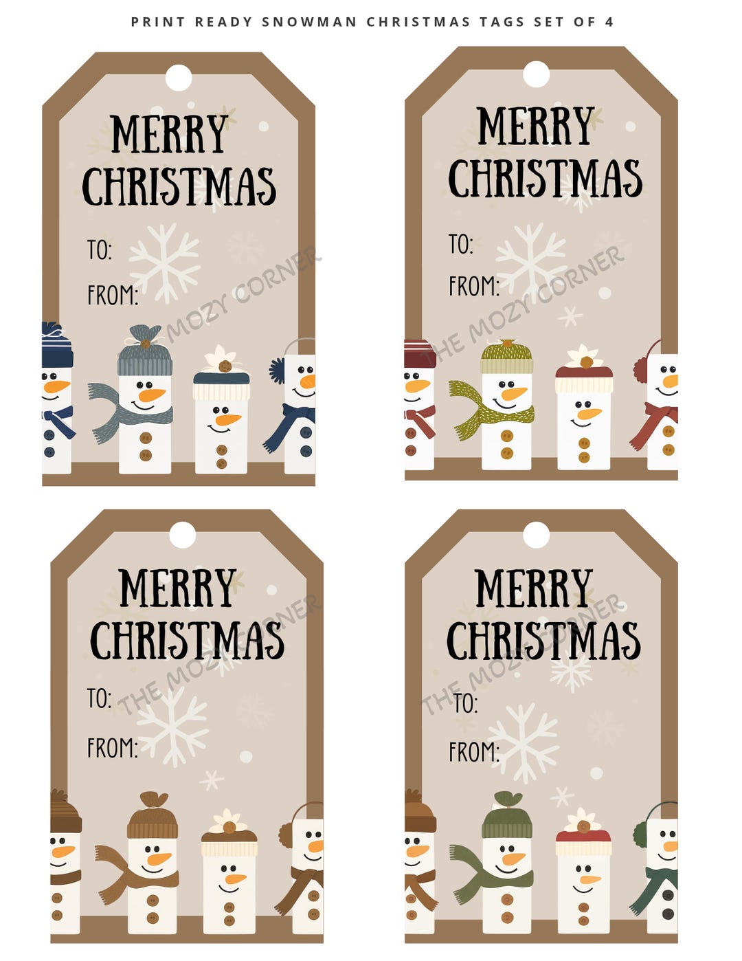 Editable Winter Snowman Gift Tags • Printable Neutral Christmas Gift ...