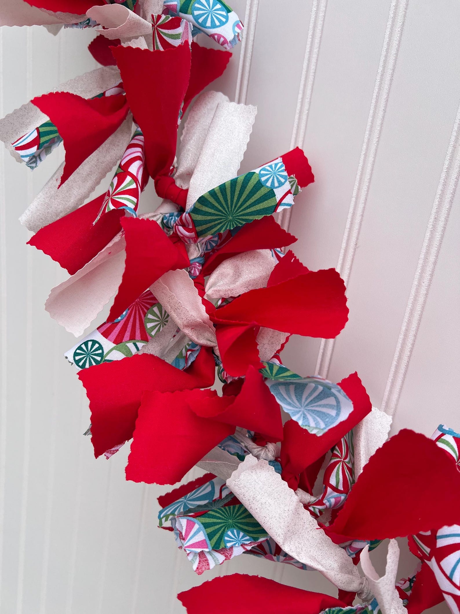 Christmas Candy Rag Garland by Themozycorner • Handtied Fabric Garland ...