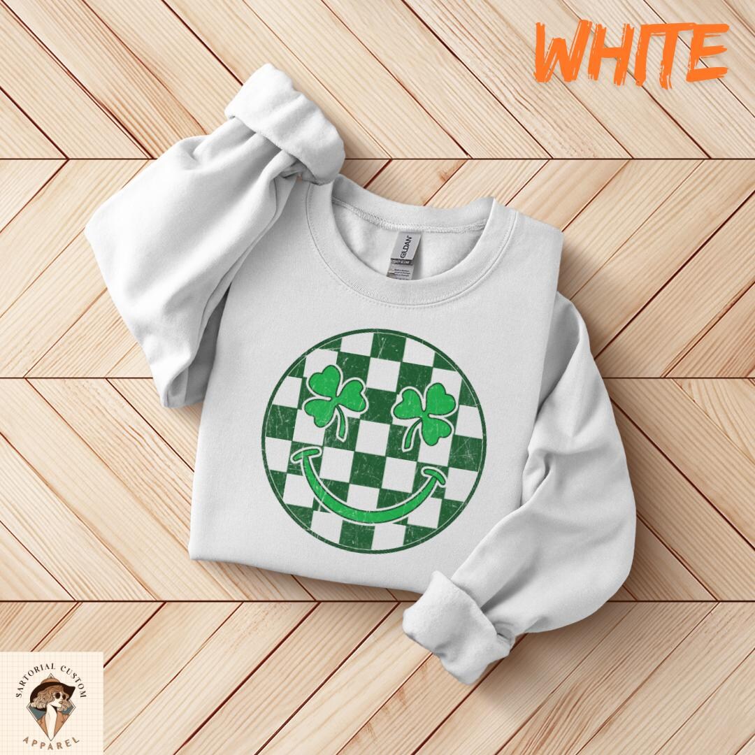 Checkered Smiley Face St Patricks Day Sweatshirt, St Patrick's Day ...