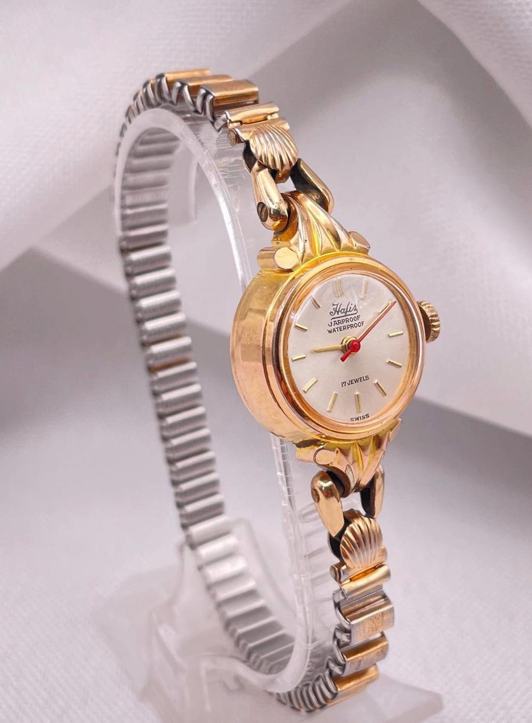 Vintage 1950s HAFIS Mid Century Rolled Rose Gold Round Case Small ...