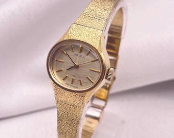 Vintage 1970s Ladies Seiko Wristwatch Brushed Gold Plated Rectangular Dial Manual Wind - Etsy