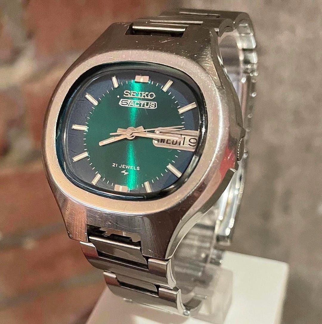 Vintage 1970s SEIKO 5 "actus" Very Rare Green TV Dial Automatic 21 ...