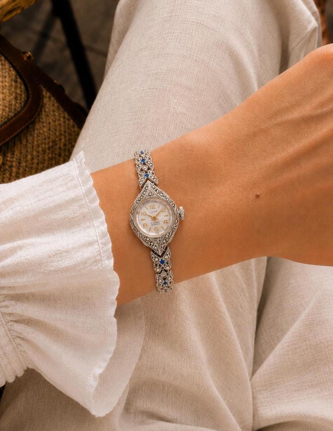 Elegant Vintage 1950s Cocktail Watch: Rhodium Plated With Marcasite and ...