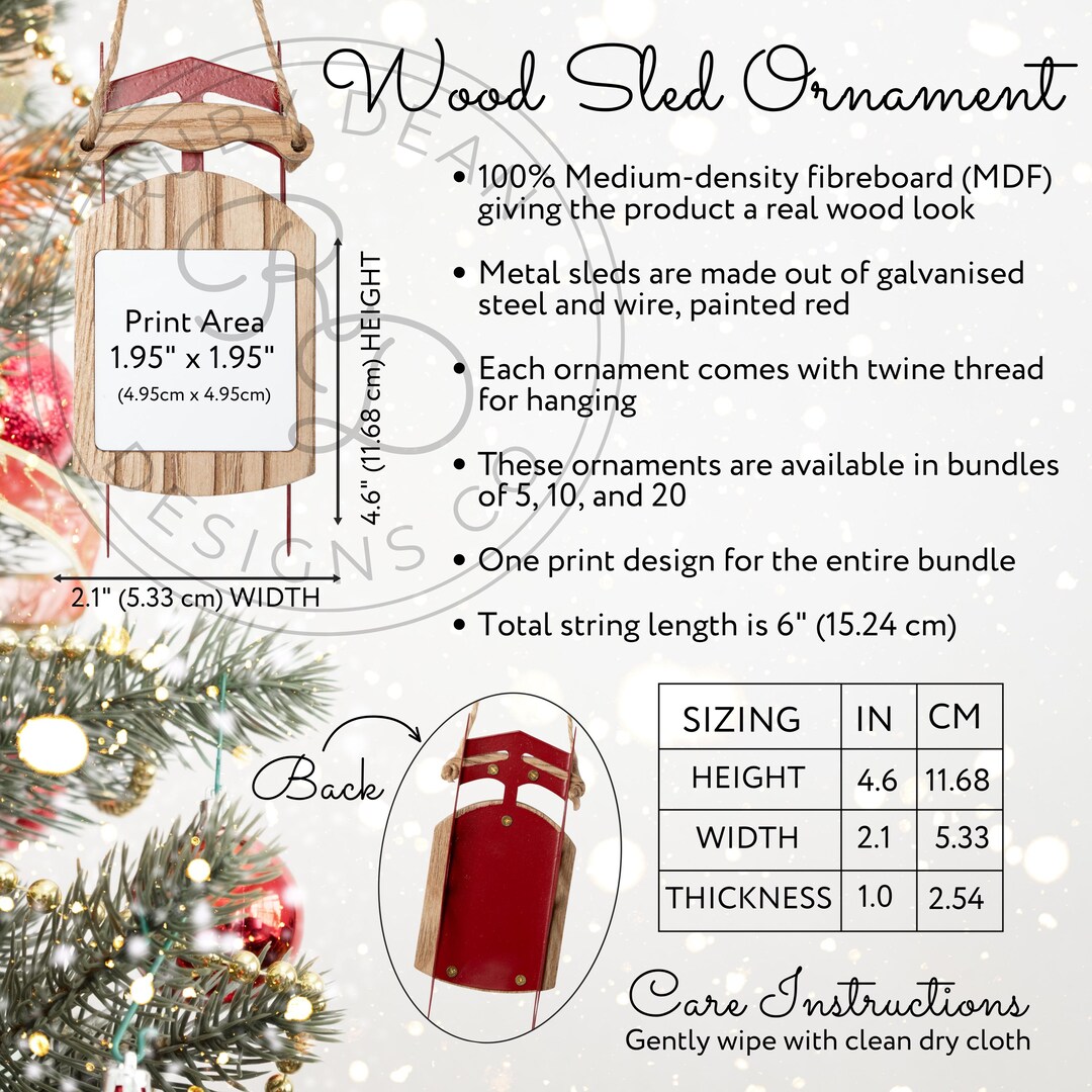 Wooden Sled Christmas Ornament Size Chart * POD Wood Sled Christmas ...