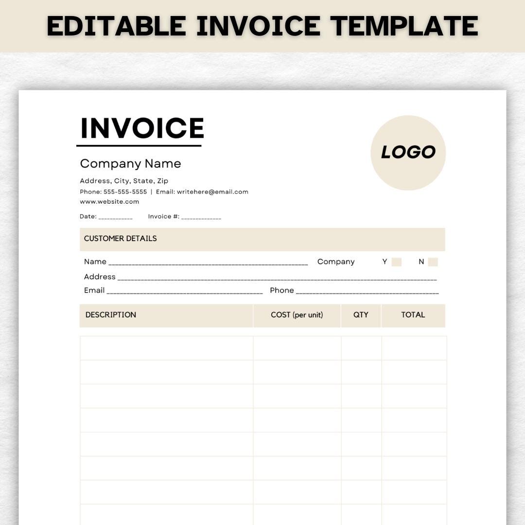 EDITABLE Invoice Template, Receipt Form, Small Business, Receipt Order ...