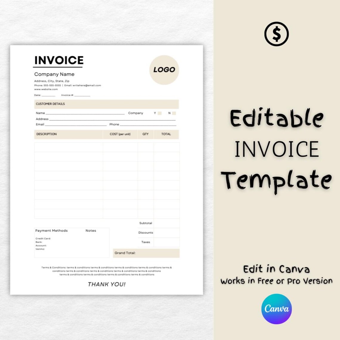 EDITABLE Invoice Template, Receipt Form, Small Business, Receipt Order ...