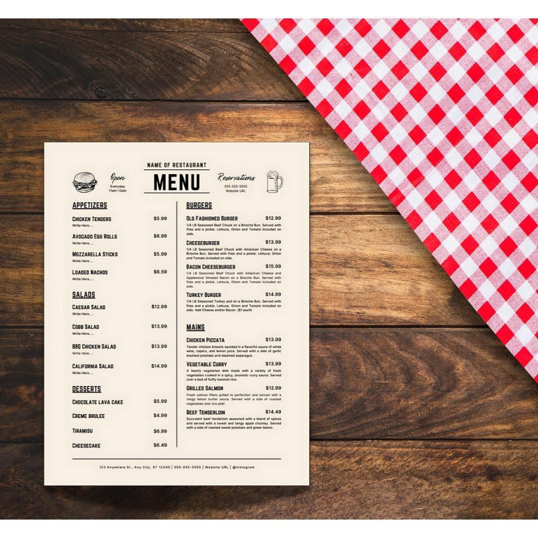 Editable Restaurant Menu Template, Bar Menu, Cafe Menu, Price List ...