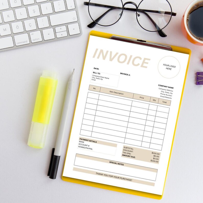 Minimalist Editable Invoice Template, Small Business Custom Order Form ...