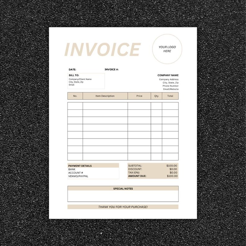 Minimalist Editable Invoice Template, Small Business Custom Order Form ...