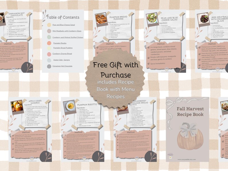 Thanksgiving Menu Digital Template Printable With Free Recipe Book ...