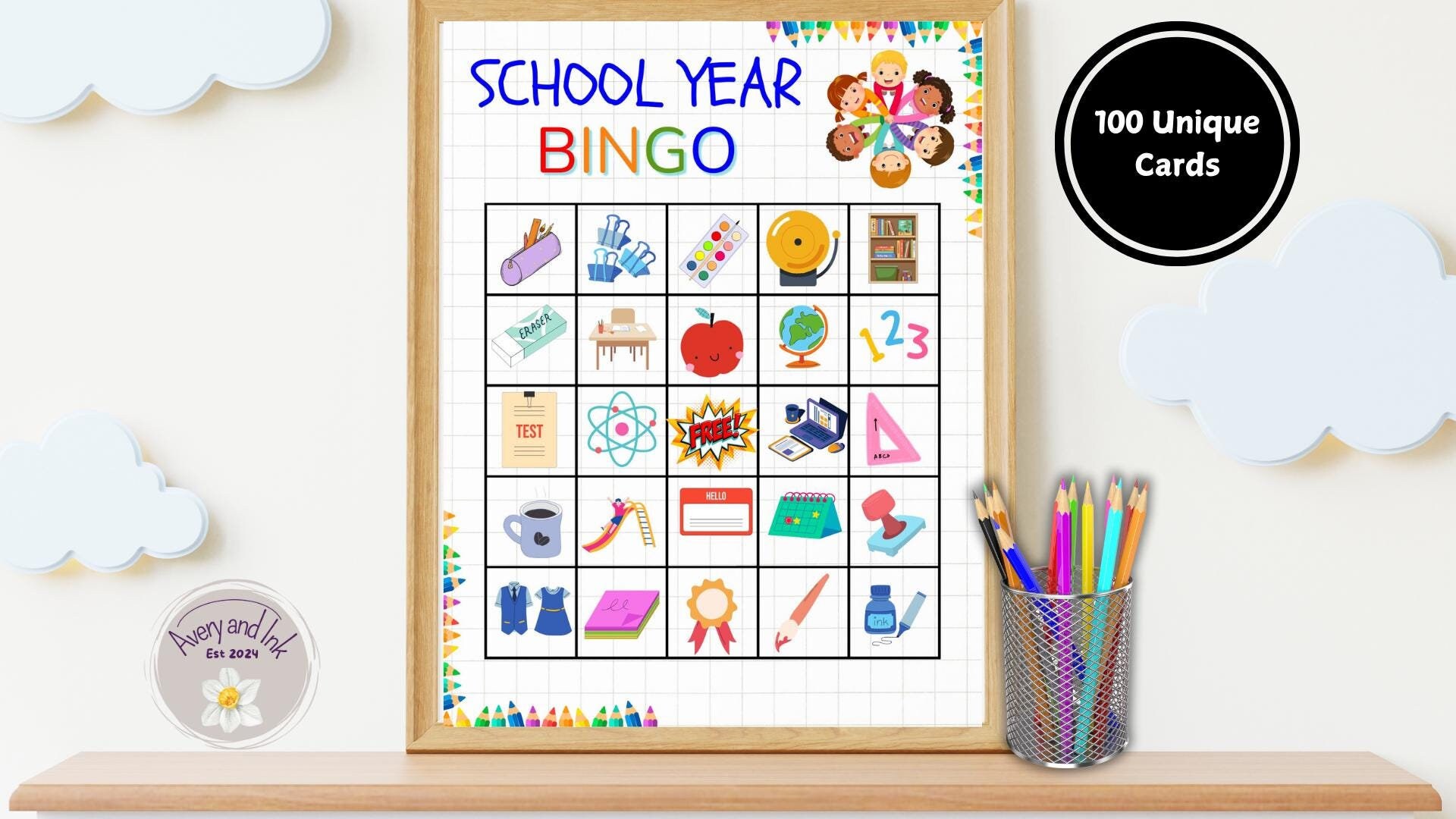 School Bingo Game for Kids, Digital Printable Cards, Instant Download ...