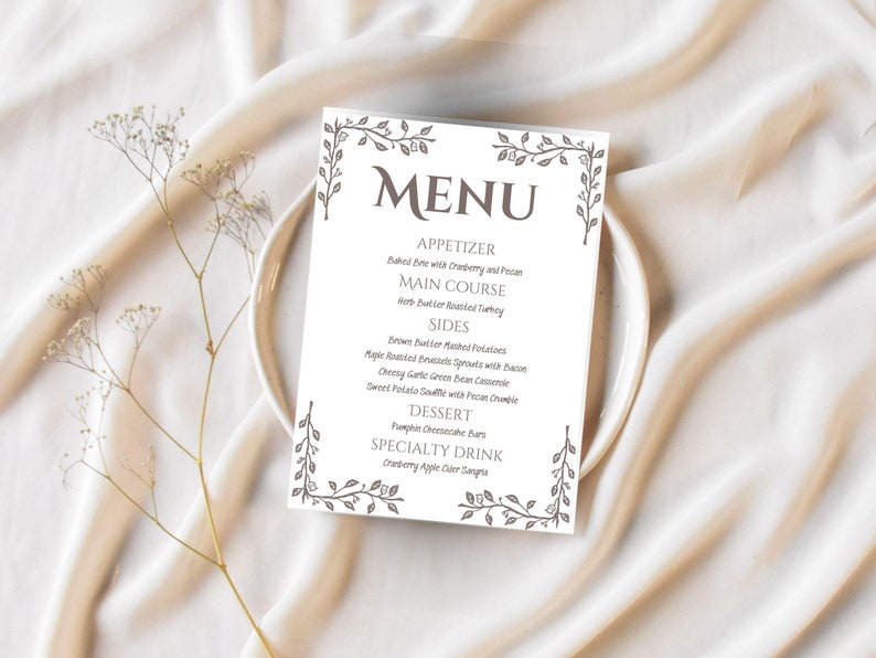 Chic Menu Template, Breakfast, Lunch or Dinner Menu Printable for ...