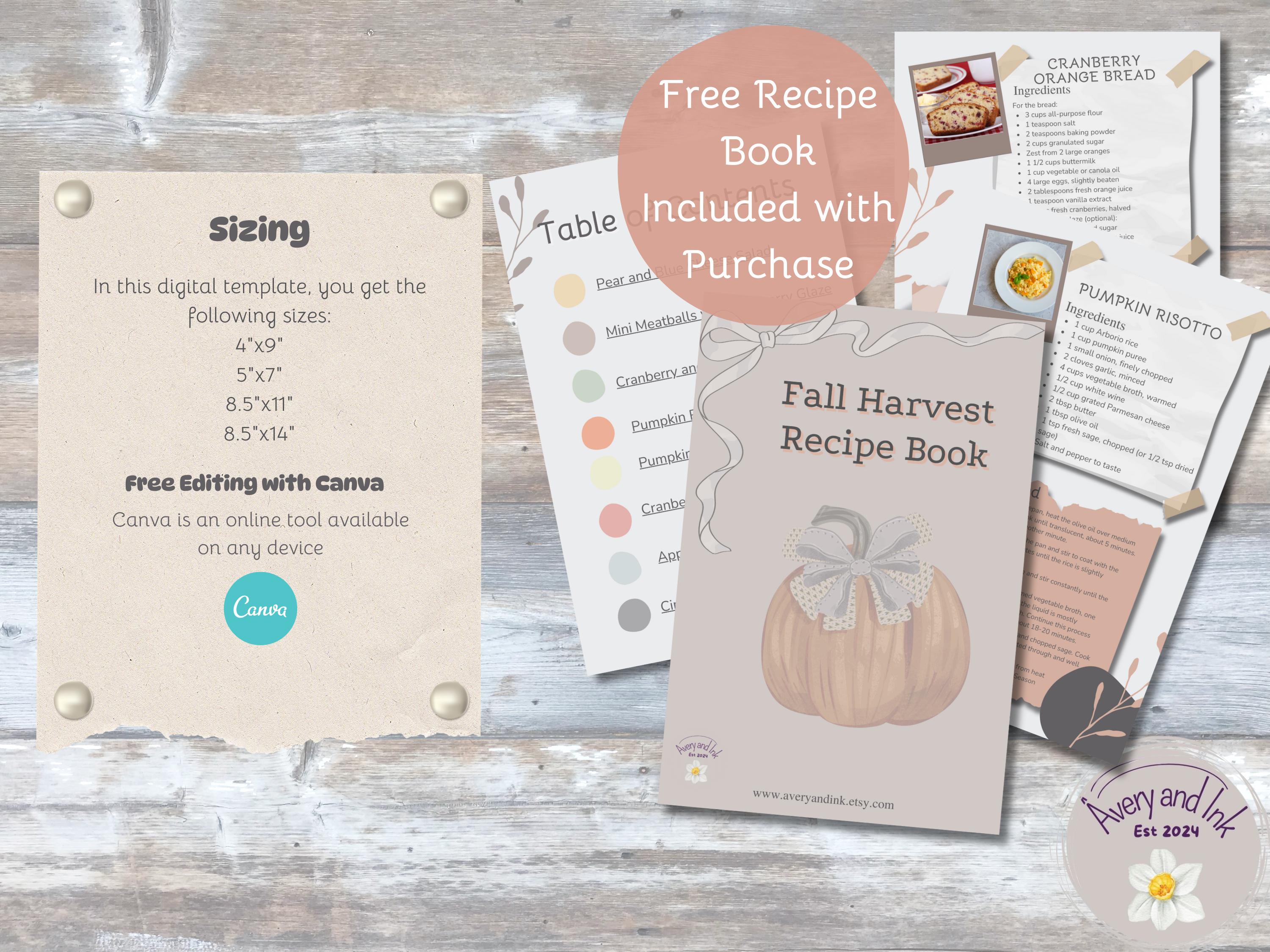 Thanksgiving Menu Digital Template Printable With Free Recipe Book ...
