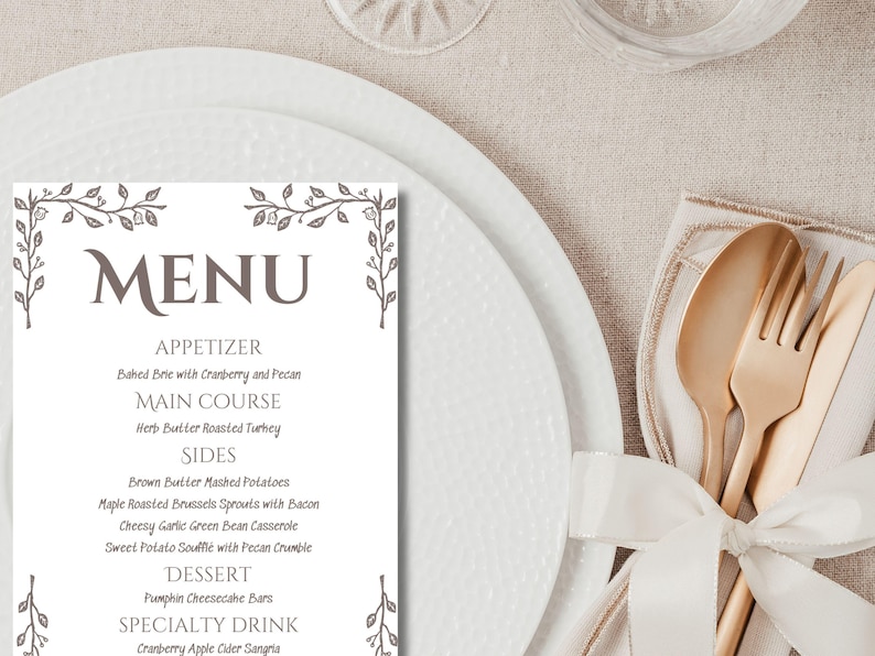 Chic Menu Template, Breakfast, Lunch or Dinner Menu Printable for ...