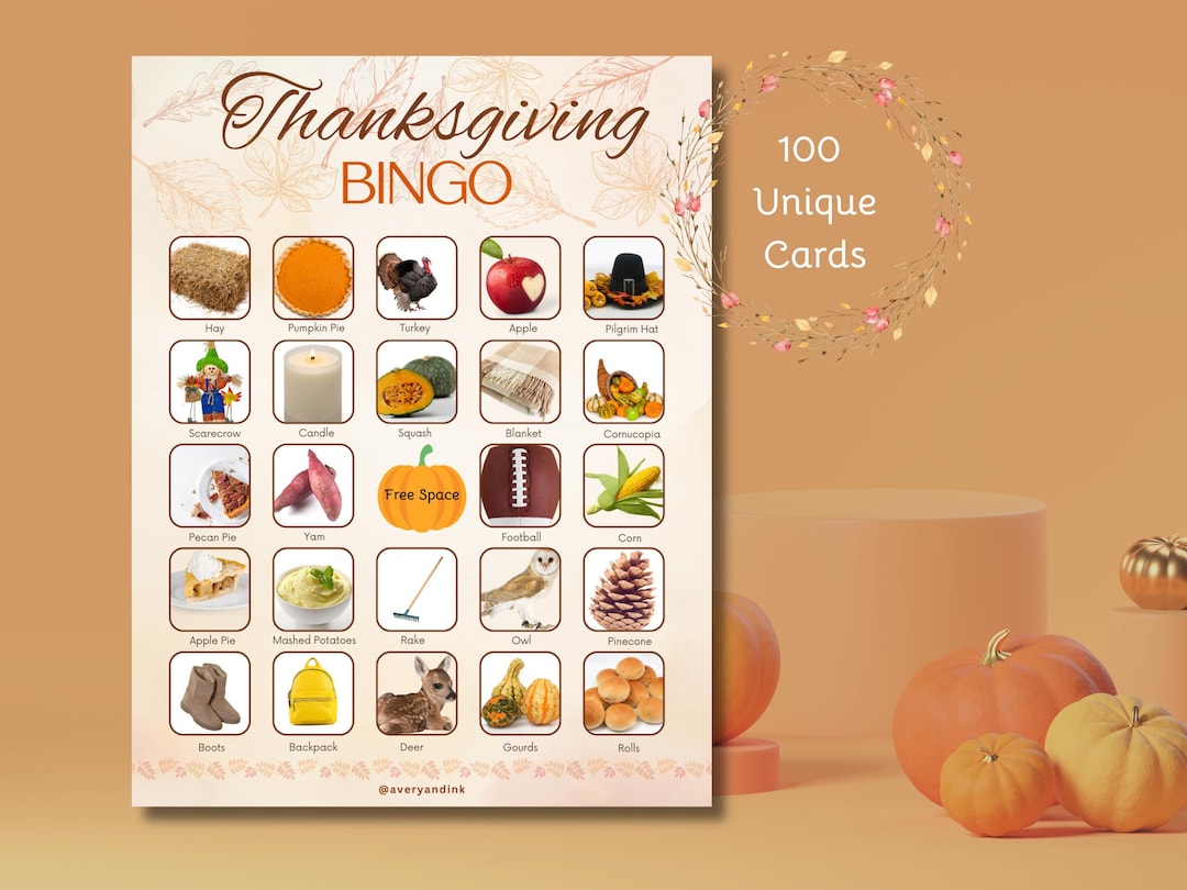 Thanksgiving Bingo Game 100 Cards for Family Fun and Friendsgiving ...