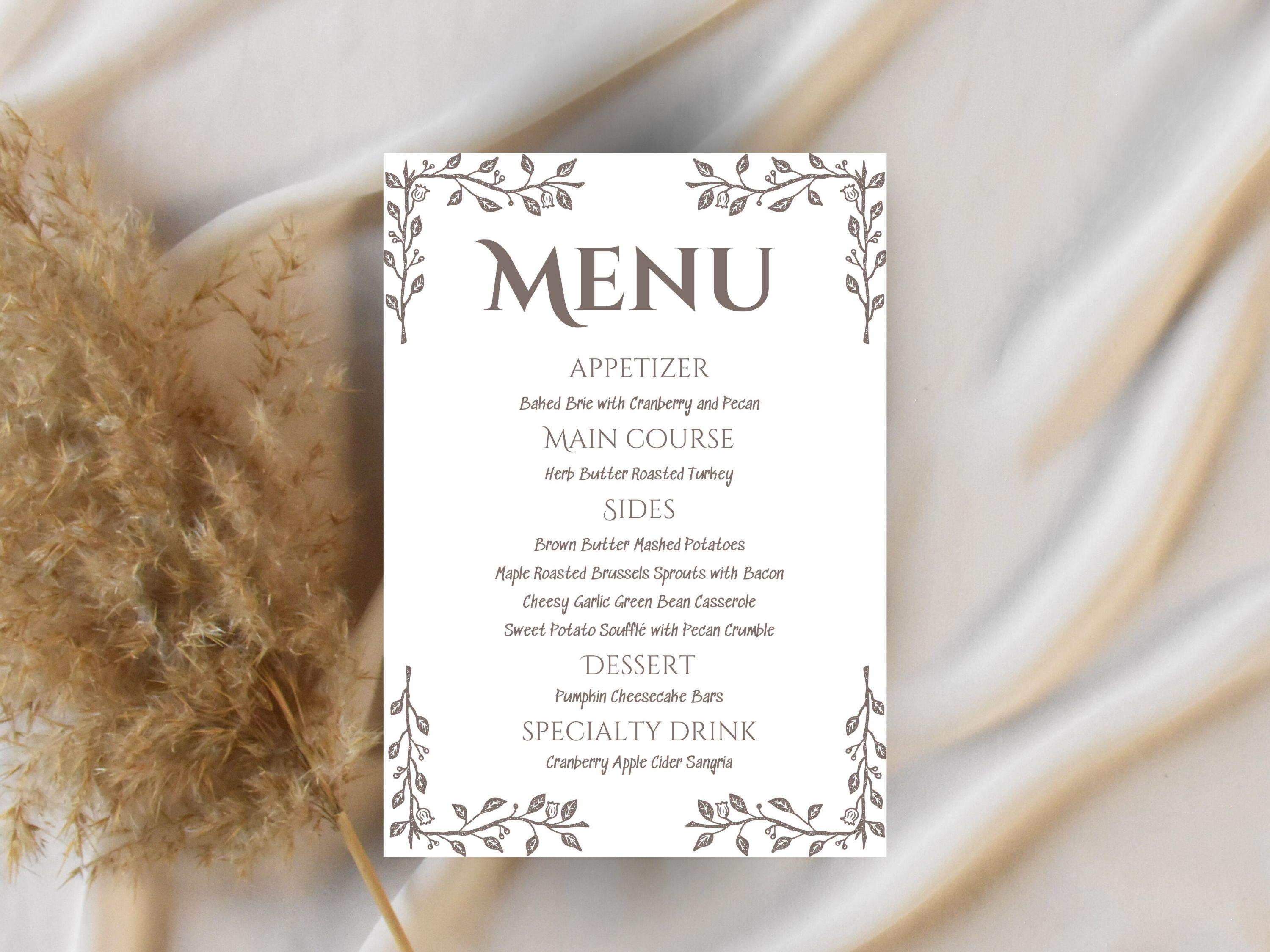 Chic Menu Template, Breakfast, Lunch or Dinner Menu Printable for ...