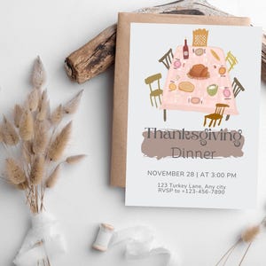 Illustrative Thanksgiving Dinner Invitation Template Printable and ...