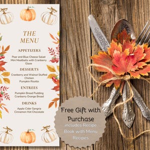 Thanksgiving Menu Digital Template Printable With Free Recipe Book ...