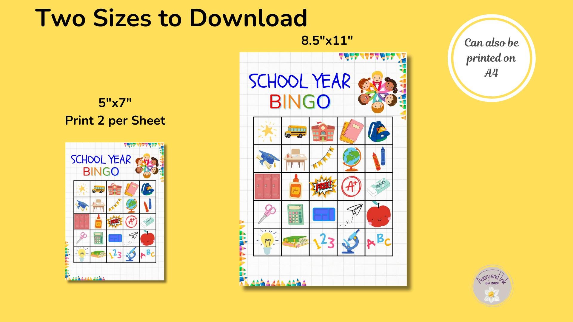 School Bingo Game for Kids, Digital Printable Cards, Instant Download ...