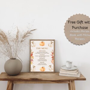 Thanksgiving Menu Digital Template Printable With Free Recipe Book ...