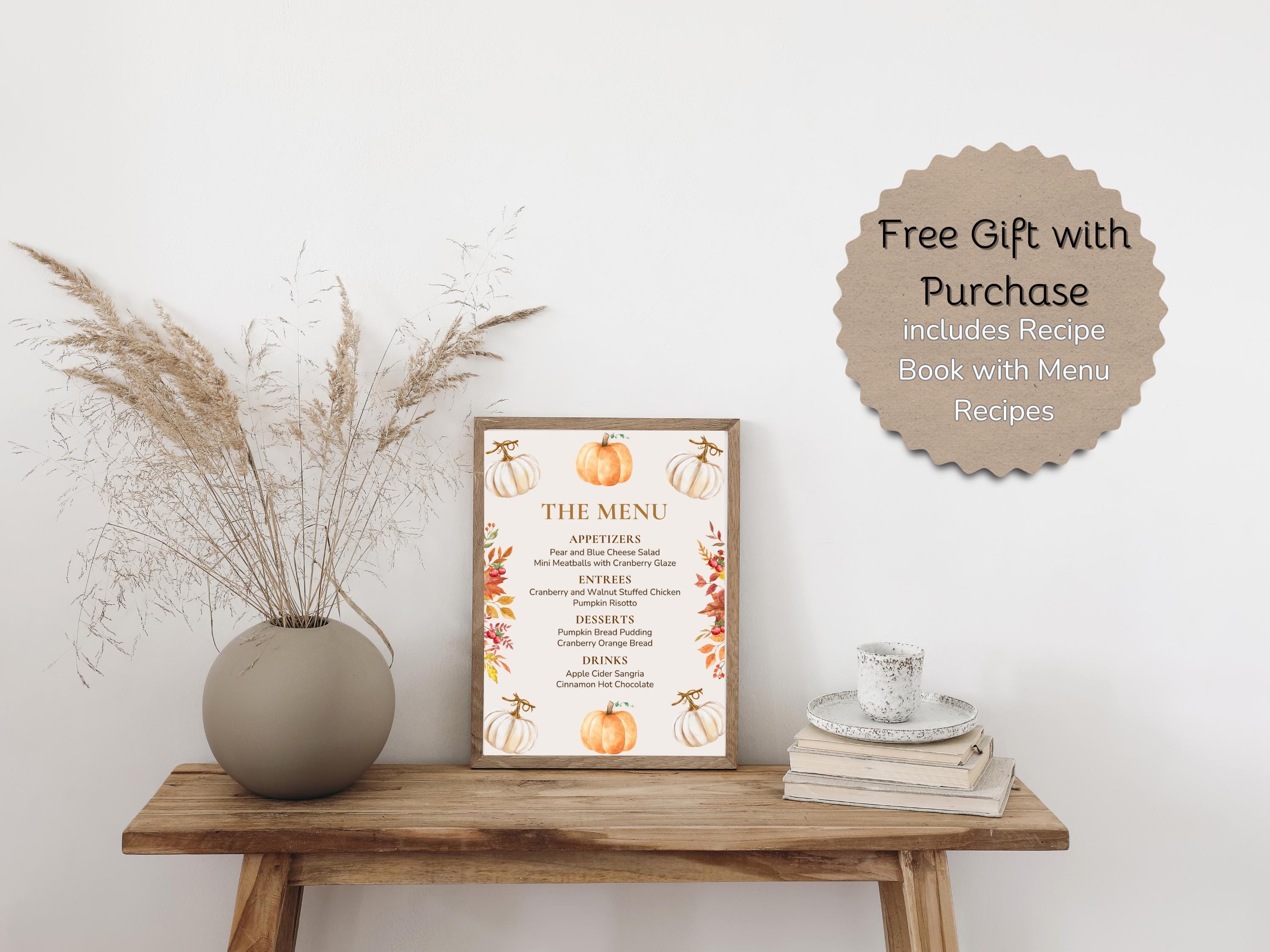 Thanksgiving Menu Digital Template Printable With Free Recipe Book ...