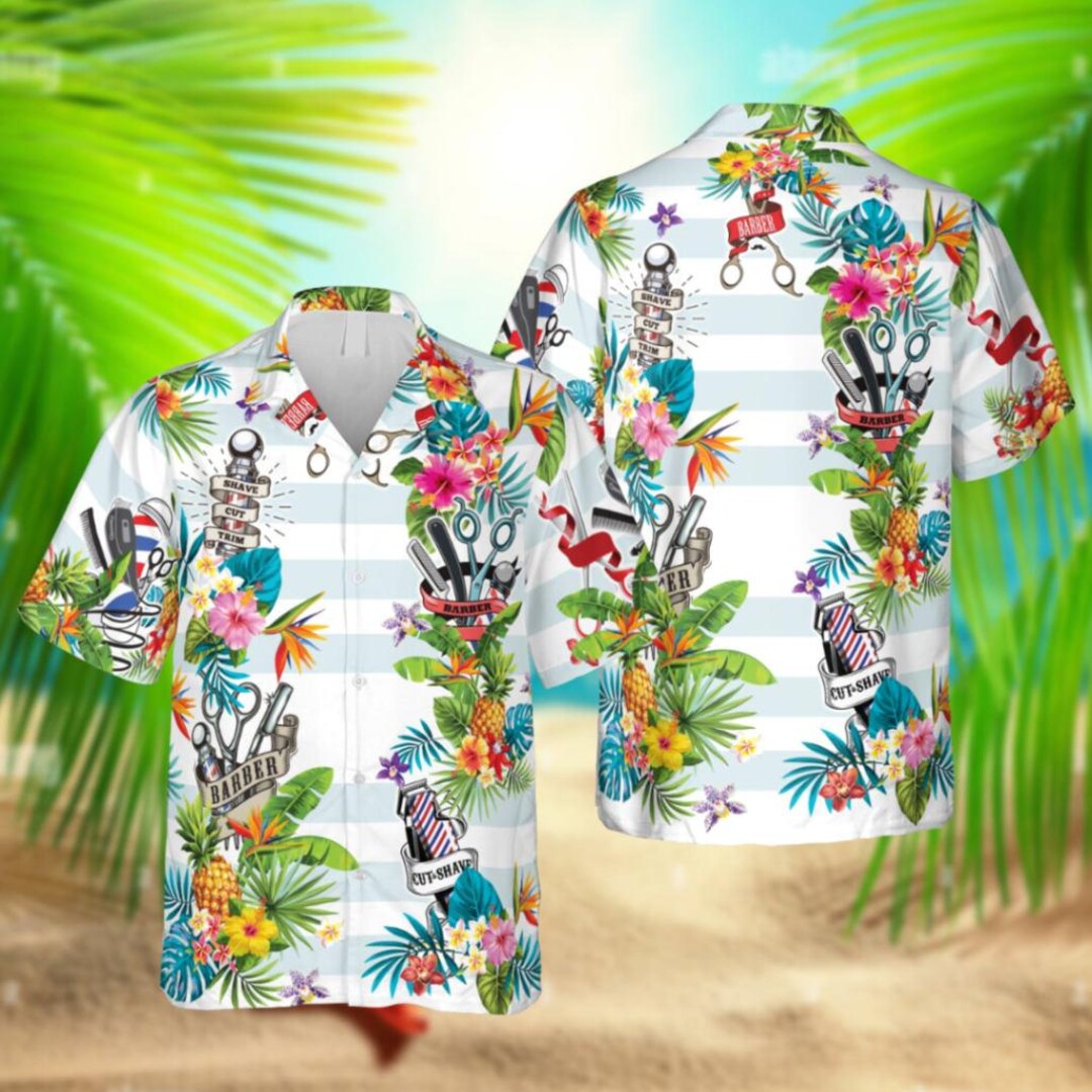 Barber Stuff Hawaii White Shirt, Hair Shop Beach Shirt, Hairdresser ...