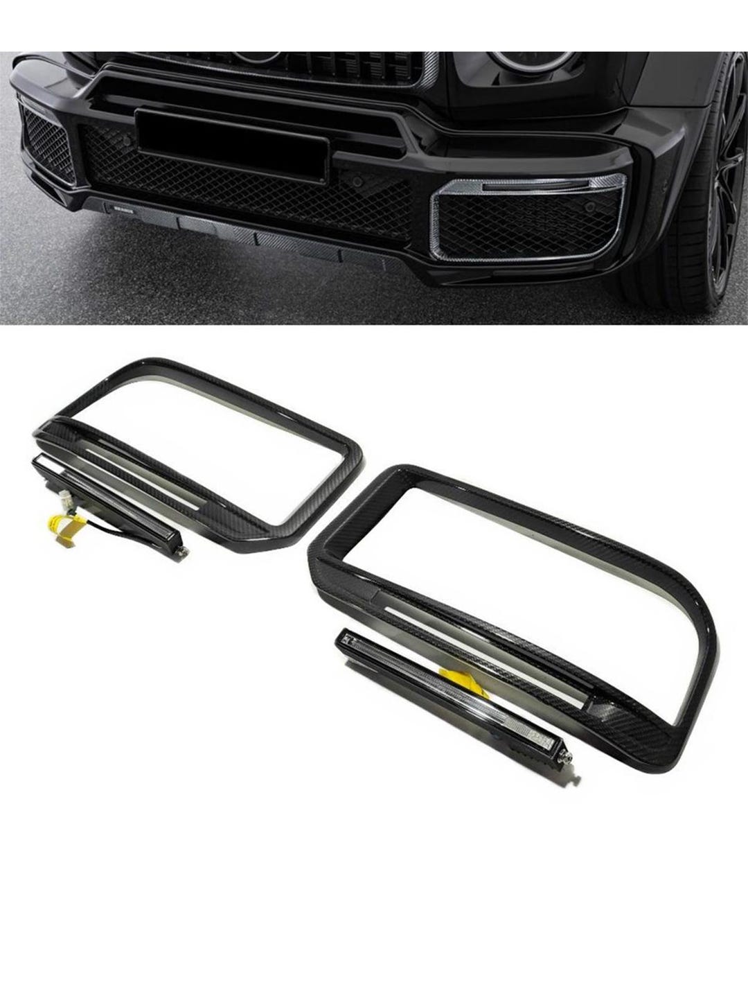 W463A Сarbon Fiber Front Bumper Frames Insertions With Led Lights ...