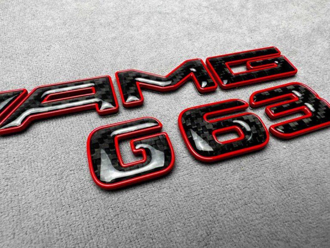 AMG G63 Emblem New Style Metal Red and Carbon Brabus Style for Mercedes ...